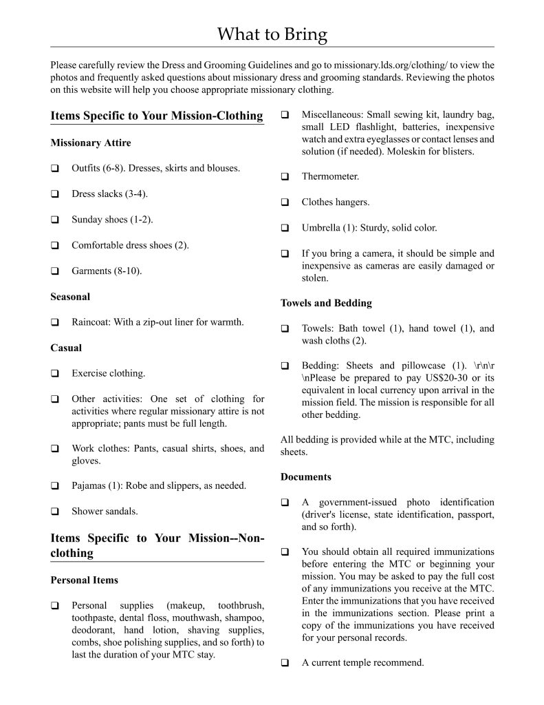 Sister Missionary Packing for California: Do’s and Don’ts | My Mission ...